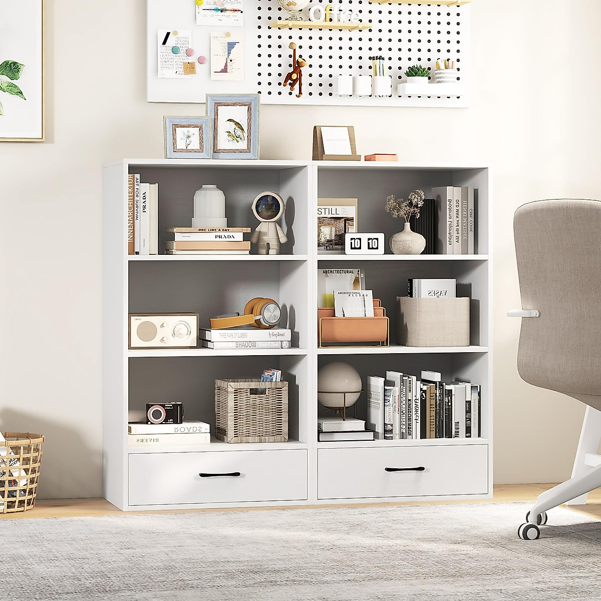 IFANNY 3 Shelf Bookcase with Drawer, Wood Bookshelves and Bookcases, Cube Bookcase Shelf, Small Bookshelf with Storage for Small Spaces, White Book Shelf for Bedroom, Living Room, Home Office