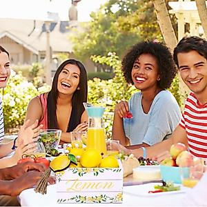 Qunclay Lemon Mini Crate Summer Tiered Tray Decor with 8 Faux Lemons with Wood Bead Tassel Farmhouse Lemonade Kitchen Decorations Summertime Wood Crate for Party Decor