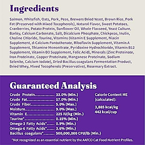 Halo Holistic Cat Food Dry, Wild-caught Salmon and Whitefish Recipe, Complete Digestive Health, Dry Cat Food Bag, Adult Formula, 3-lb Bag