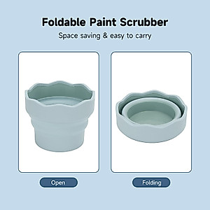 FLEXMAN Collapsible Paint Brush Washer, Portable Silicone Washing Bucket Brush Holder for Camping, Hiking, Watercolor Oil Painting, Pen Wash Container (Blue)