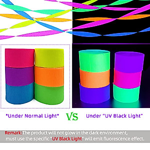 600 feet Glow Crepe Paper Streamers UV Glow Party Neon Streamer Decorations Glow in The Dark Black Light Reactive Fluorescent Neon Paper Party Streamers Wedding Birthday Blacklight Party Supplies