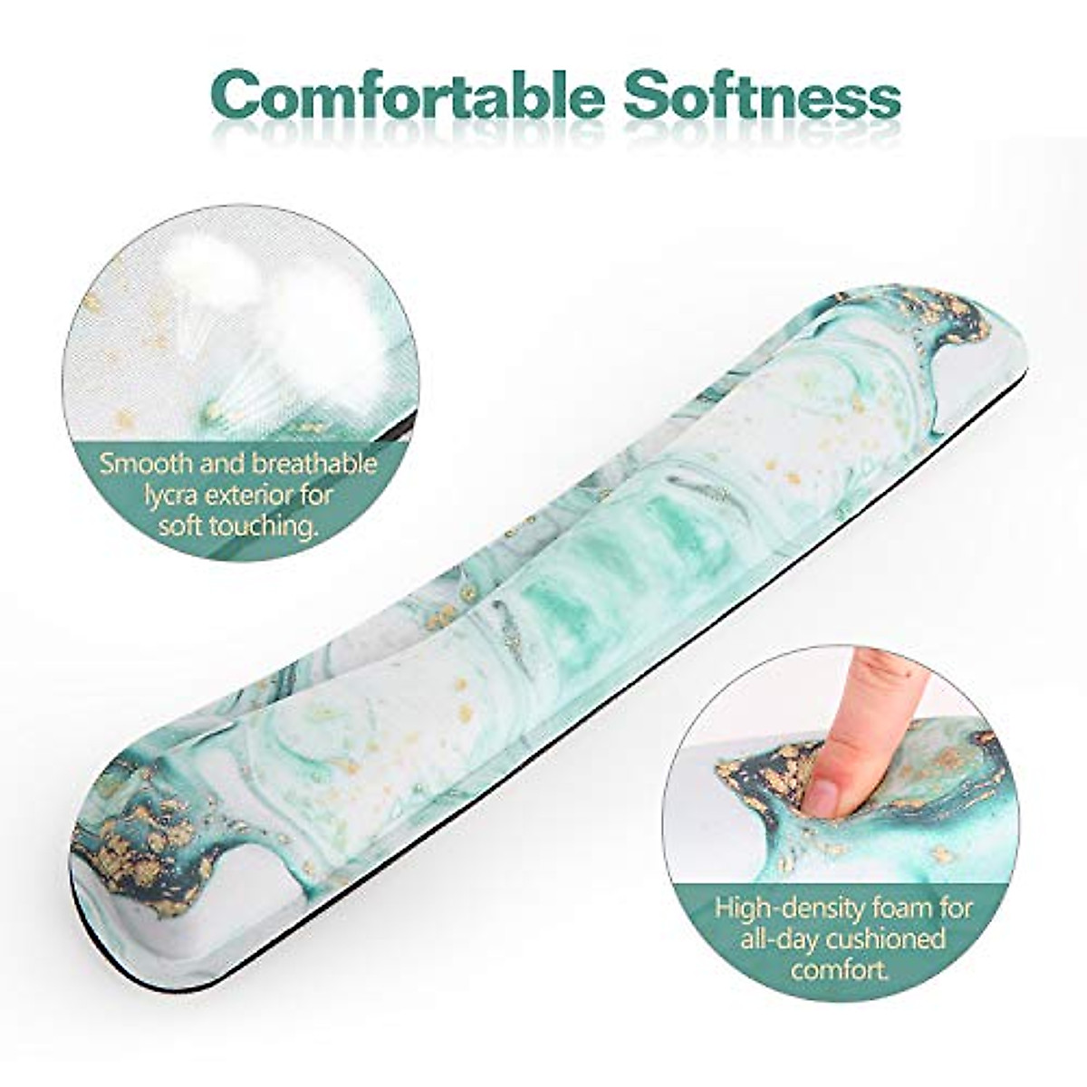 MoKo Keyboard Wrist Rest Pad and Mouse Pad Wrist Support, Ergonomic Raised Memory Foam, Non Slip PU Rubber Base [Pain Relief] for Office, Computer, Laptop, Typist, Gamer - Marble Green