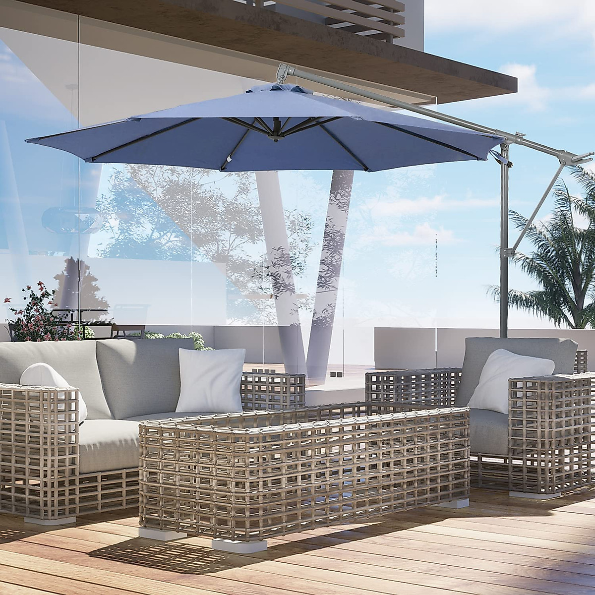 BPS Patio 10FT Off-set Hanging Umbrella - Premium Aluminum Cantilever Umbrella for Backyard/Garden - Waterproof, UV-Resistant Outdoor Shade