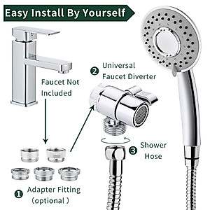 Sink Hose Shower Sprayer Attachment - Faucet Extension w/ 5 Adapters For Bathroom Bathtub, Kitchen Faucet, Utility Laundry Tub, Garden Hose Thread Spout For Delta, Moen, Kohler, American Standard