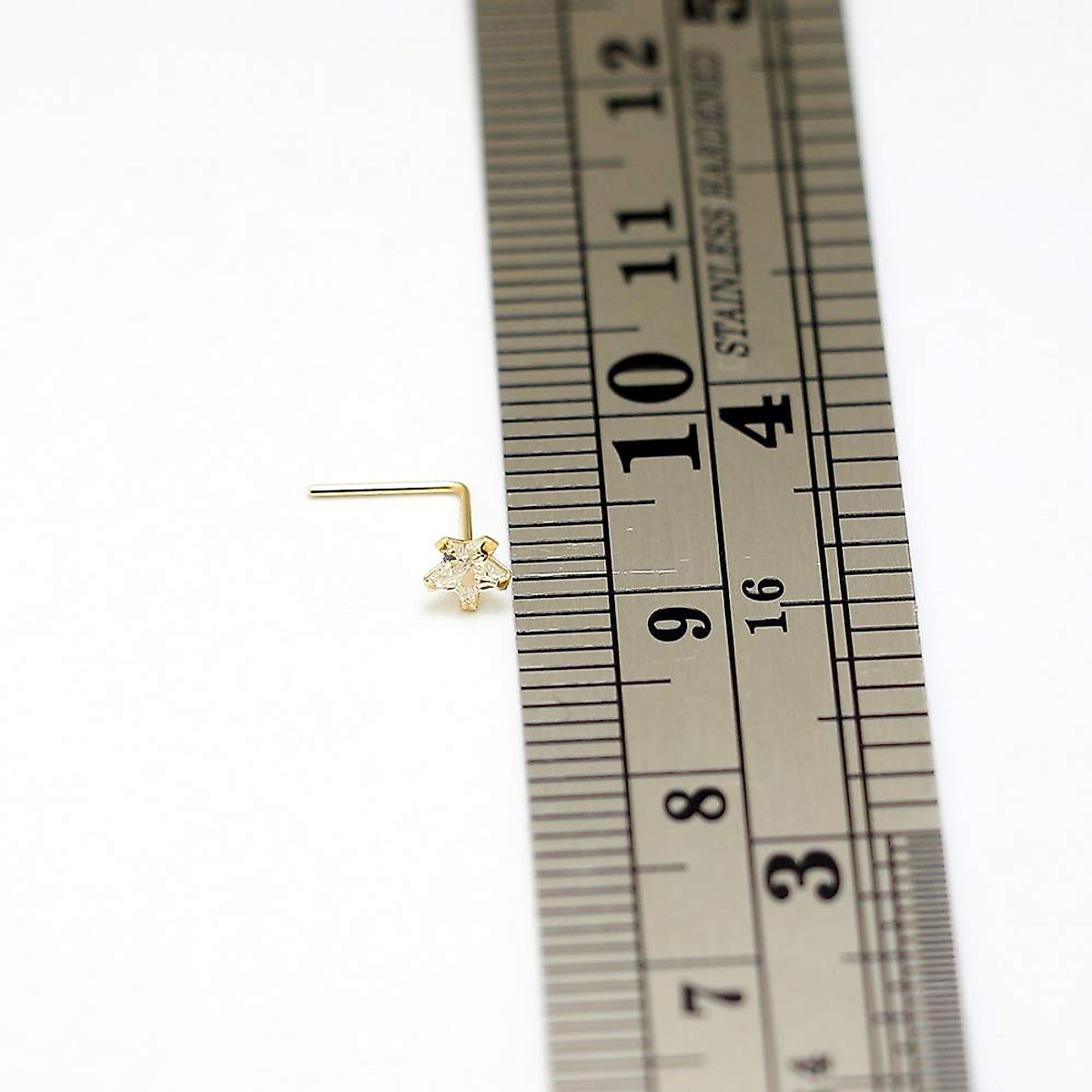 PiercingPoint 9ct Solid Yellow Gold Claw Set 3MM Star CZ Stone 22Gauge(0.6MM) Length L-Shape Nose Stud