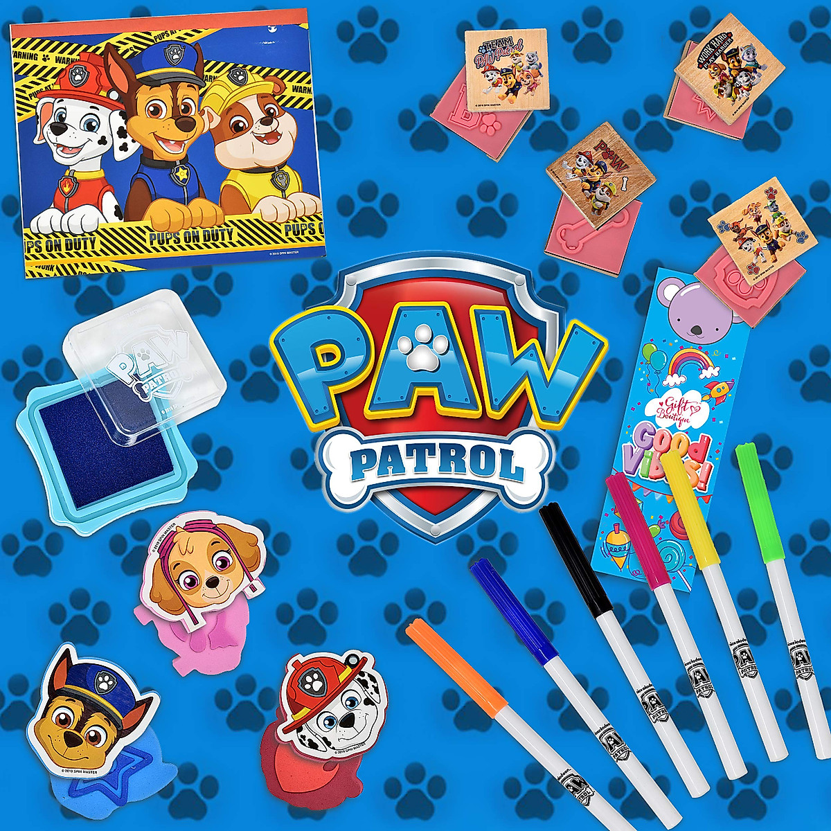 Gift Boutique Paw Patrol Kids Coloring Stamper and Activity Set, Mess Free Craft Kit for Toddlers Boys and Girls, Drawing Art Supplies Included Sketchbook, Bookmark, 3 Foam and 4 Wooden Stampers