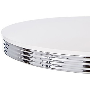 Coaster Home Furnishings Retro 1950s Soda Fountain Diner Round Dining Room Table White Laminate Top Sturdy Steel Chrome Base 2388