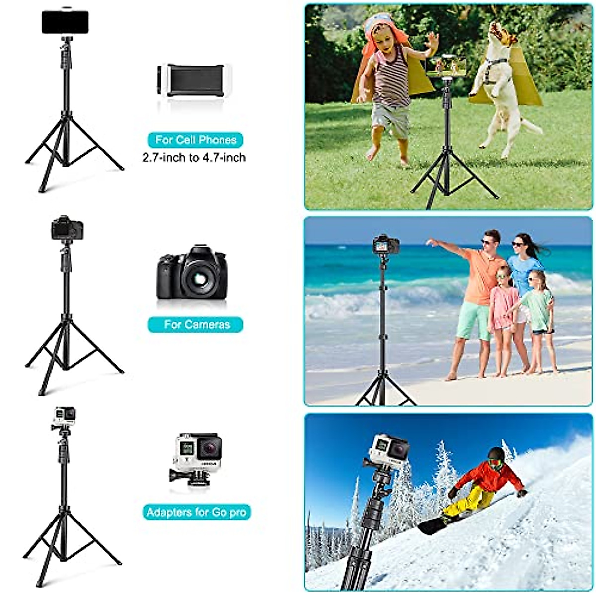 UBeesize 67" Phone Tripod&Selfie Stick, Camera Tripod Stand with Wireless Remote and Phone Holder, Perfect for Selfies/Video Recording/Live Streaming Black