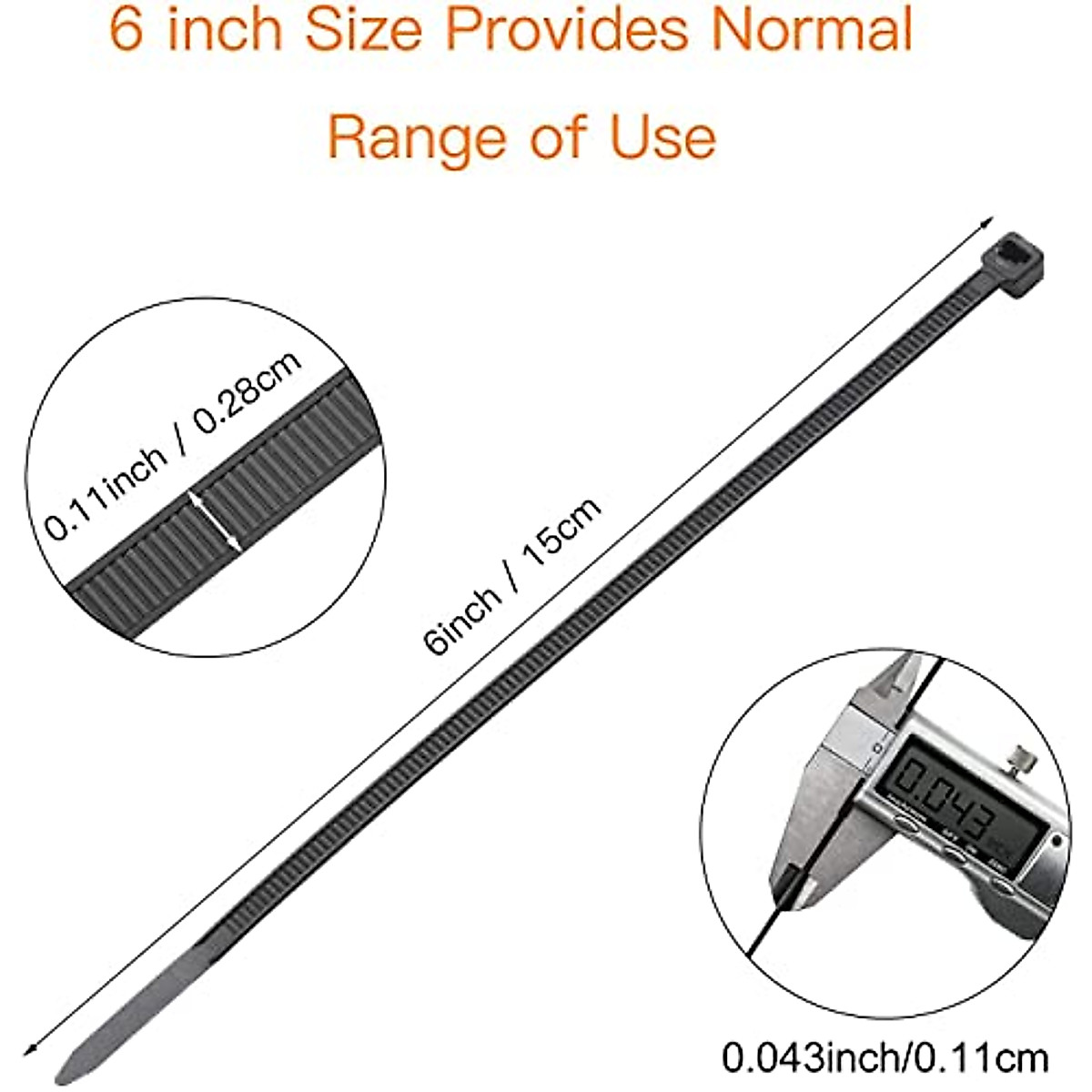 OneLeaf Cable Ties 6 Inch Heavy Duty Zip Ties with 40 Pounds Tensile Strength for Multi-Purpose Use, Self-Locking UV Resistant Nylon Tie Wraps, Indoor and Outdoor Tie Wire. 200 Pcs Black