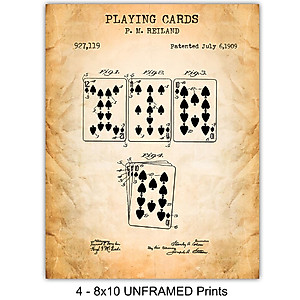 Las Vegas Gambling Patent Art Prints Vintage Wall Art Poster Set - Chic Rustic Home Decor for Game Room, Office, Man Cave - Gift for Poker, Roulette, Blackjack, Slot Machine Fans, 8x10 Photo Unframed