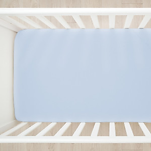 HonestBaby Fitted Crib Sheets Fits Standard Mattress Bassinet, Mini Prints 100% Organic Cotton Baby Boys, Girls, Unisex, Kentucky Blue Fitted Crib Sheet, One Size