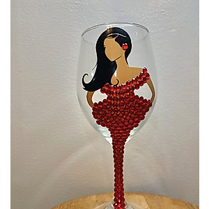 Diva Wine Glass, Long Hair, Large 20oz Decorated Wine Glass, Black, Brown, Woman Drinking Glass, Gift Favours, Gift Favors, Grant Favors, Unique Birthday Gift, Brown Girl on Wine Glass (Red)