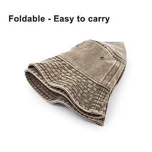 Bucket Hat, Wide Brim Washed Denim Cotton Outdoor Sun Hat Flat Top Cap for Fishing Hiking Beach Sports Khaki