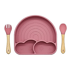 Luxekids Silicone Baby Feeding Set - Silicone Baby Led Weaning Supplies - Baby Bowls and Spoons First Stage - Utensils for Toddler - Dinnerware Dish Set for Eating Solid Food - 8 Piece Set (Dark Pink)