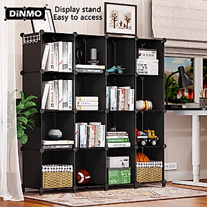 DINMO 16 Cubes Storage Organizer, Bookcase, Display Shelf with Wooden Mallet, Cabinet Storage for Kids, Adult, Office, Bedroom, Bathroom, Black