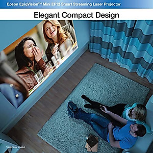 Epson EpiqVision Mini EF12 Smart Streaming Laser Projector, HDR, Android TV, Portable, sound by Yamaha, 3LCD, 1080p, 1000 lumens Color and White Brightness (Renewed)