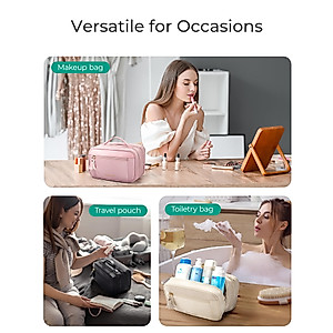 BAGSMART Large Makeup Bag Organizer,Double-Layer Travel Cosmetic Case with Acrylic Mirror,Makeup Train Case with Adjustable Dividers Women Cosmetics Makeup Brushes Toiletries,Black