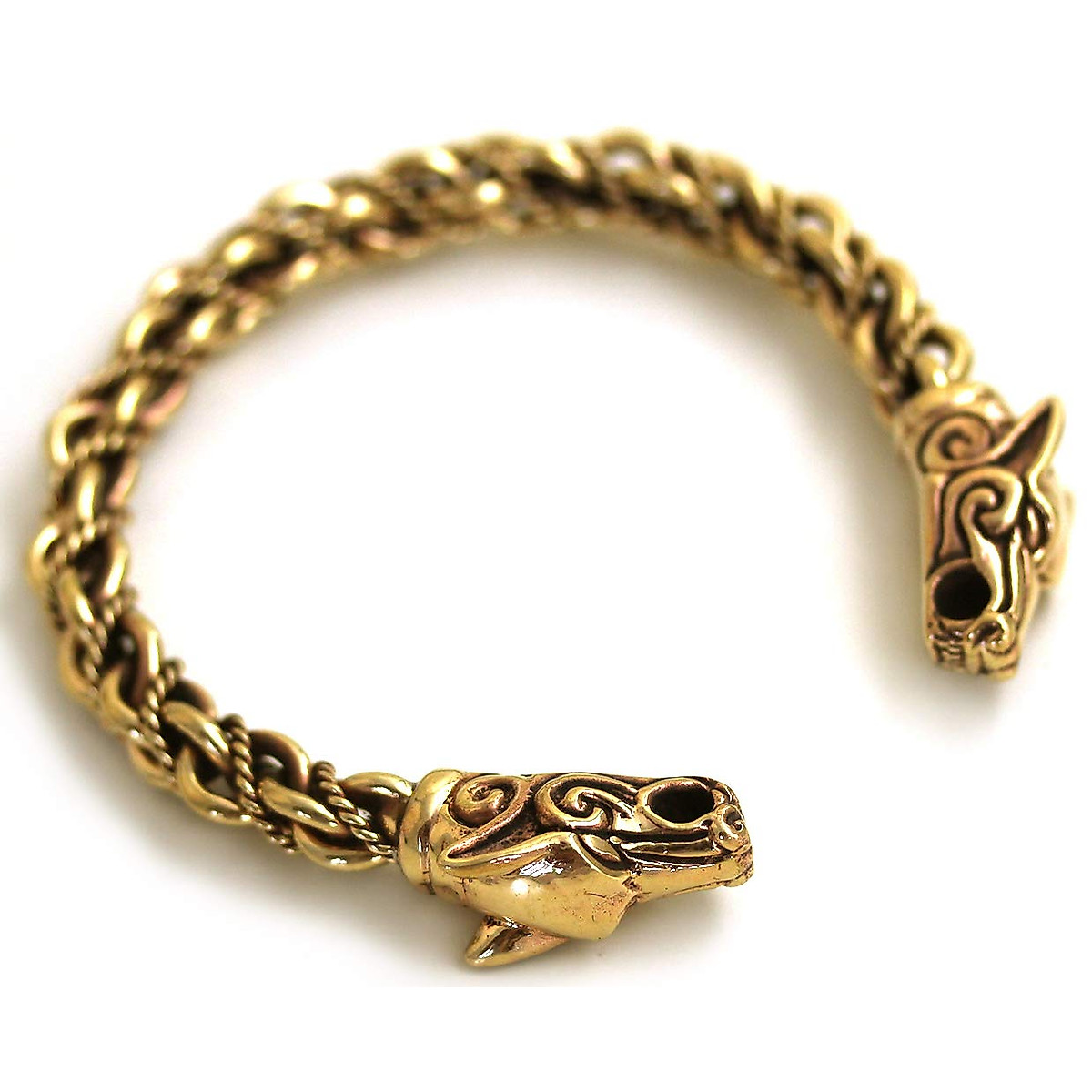 LynnAround Big Size Bronze Norse Viking Fenrir Wolf Head Twisted Cable Bangle Cuff Bracelet Arm Ring Pagan Jewelry (8.50, Weave Body)