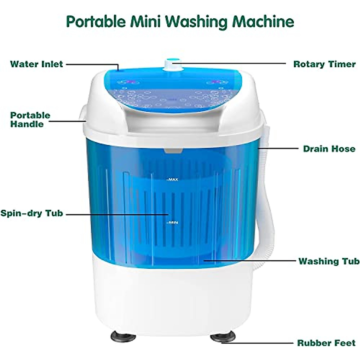 MEDIMALL Portable Washing Machine, Mini Washer and Dryer Combo w/ 5.5lbs Washing Capacity, Spin Cycle Basket, Drain Hose, Semi-Automatic Laundry Machine for RVs Camping Apartments Dorms