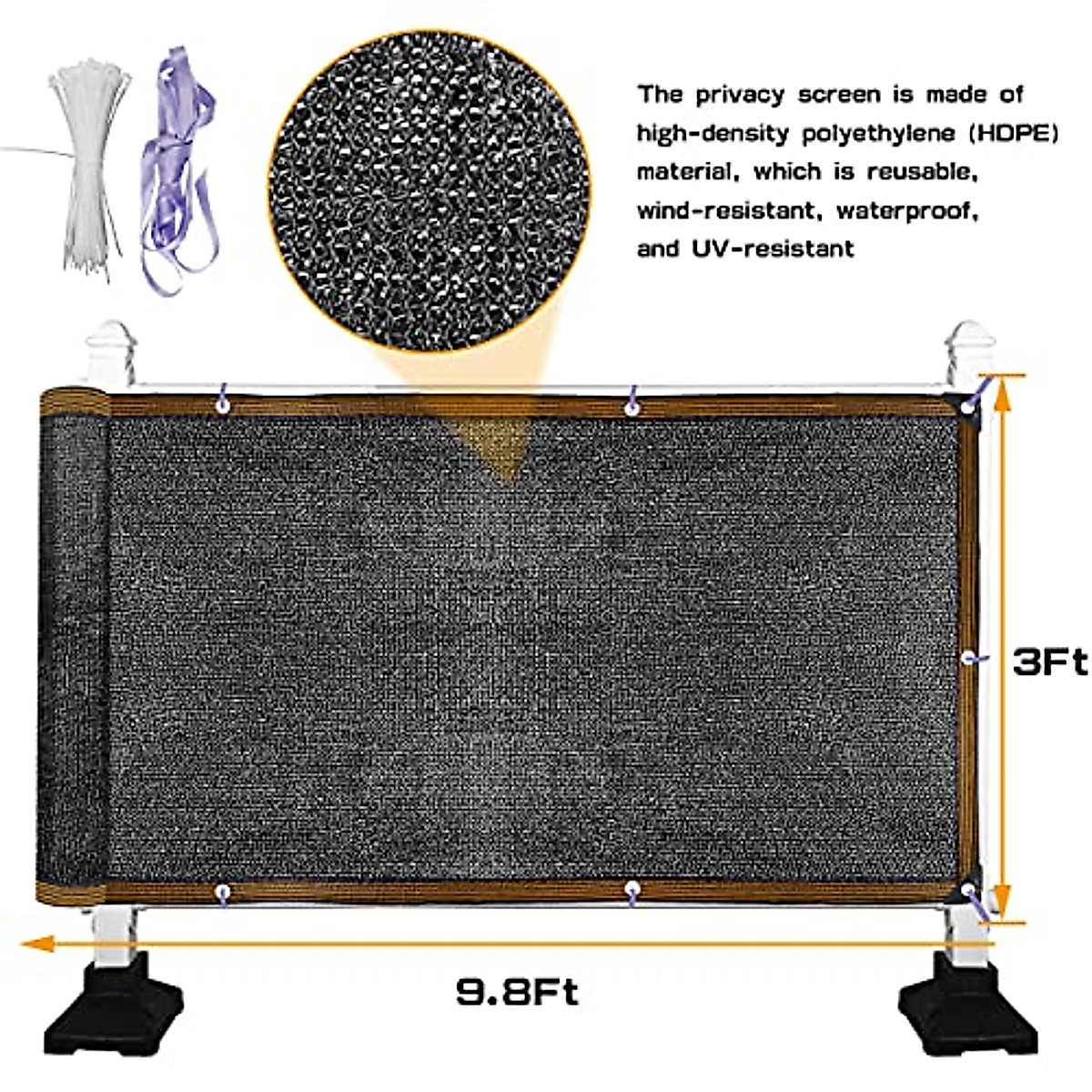 Balcony Privacy Screen Fence Cover,UV Protection Weather Mesh Balcony Shield for Garden Patio Outdoor Backyard (3' x 9.8')