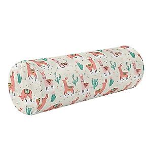 Llama Cloud Flowers Cacti Neck Support Pillow Round Neck Roll Bolster Cylinder Pillow Cervical Pillows Shoulder Pillow for Leg Knee Back Head Support for Study Work Men Women