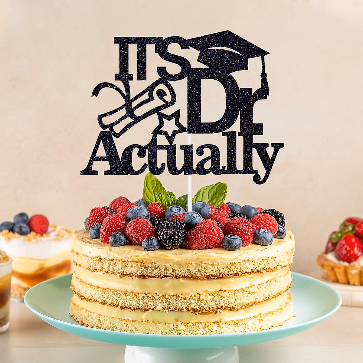 RLXPT It's Dr Actually Cake Topper, Doctoral Degree Cake Decorations, Glittery Class of 2025 Doctorate Graduation Party Decorations, Black
