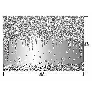 ABLIN 7x5ft Silver Backdrop Dripping Glitter Crystal Diamond Silver Happy Birthday Party Bridal Shower Wedding Decorations Photography Background Photo Shoot Props