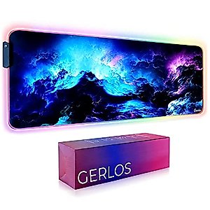 RGB Gaming Mouse Pad, Gerlos Large Extended Soft Led Mouse Pad with 12 Lighting Modes 2 Brightness Levels, Water Resist Keyboard Pad, Computer Keyboard Mousepads Mat 800 x 300mm / 31.5×11.8 inches