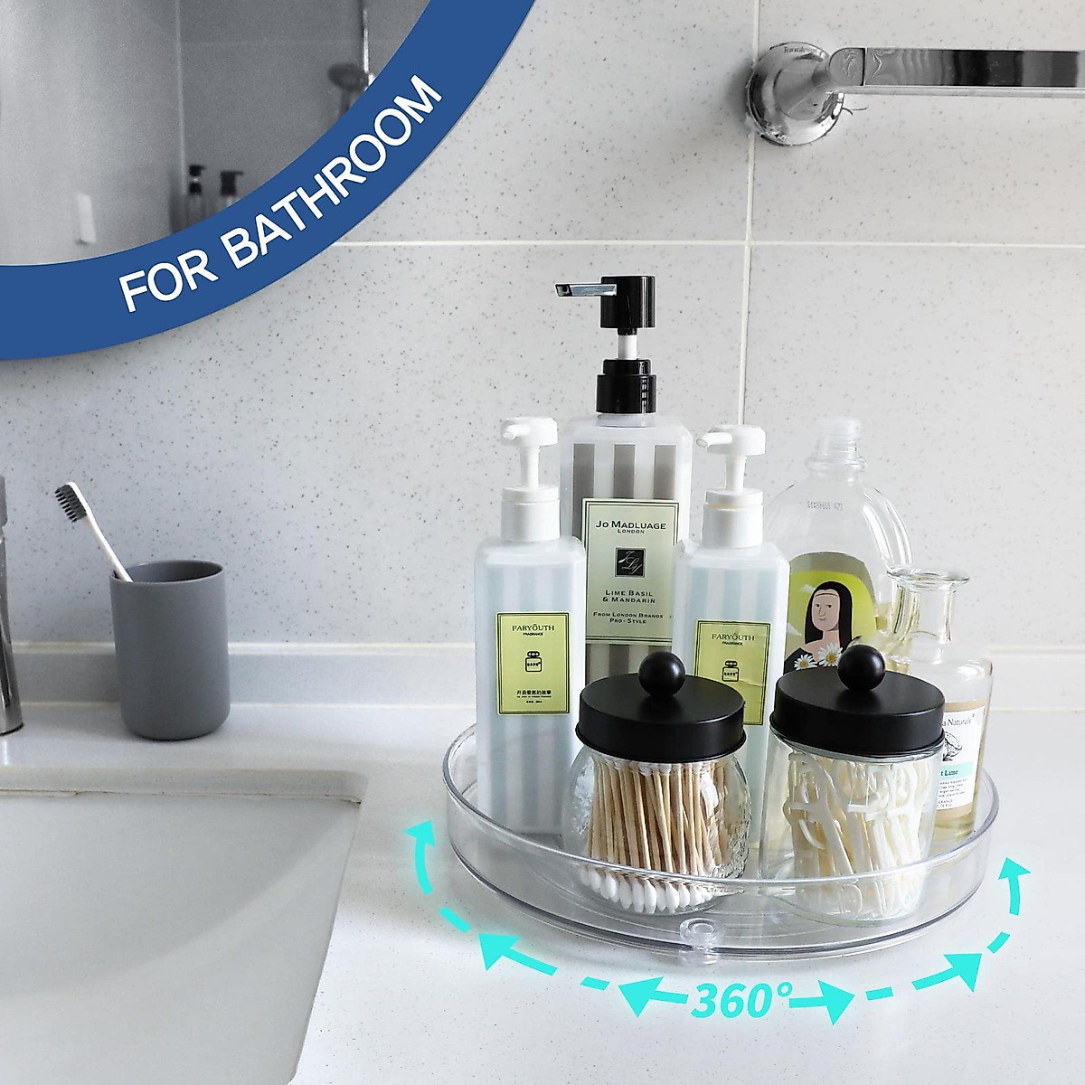 Goramio Lazy Susan Turntable for Cabinet 2 Pack (9+10 Inch) - Clear Acrylic Lazy Susan Organizers - 360° Turntable Organizers for Pantry Kitchen Bathroom Cabinet Refrigerator Fridge Under Sink