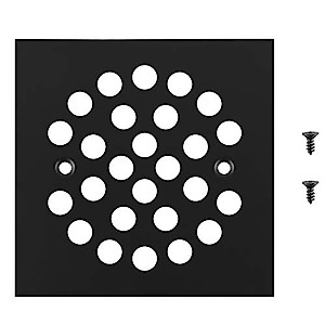 VOURUNA Square 4-1/4 Inch (108mm*108mm) Screw-in Shower Drain Cover Replacement Square Floor Drainer Grate, (Black)