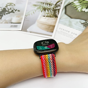4 Pack Stretchy Bands Compatible with Fitbit Versa 3/ Versa 4/ Sense 2/Fitbit Sense Women Men, Adjustable Elastic Breathable Loop Nylon Replacement Straps