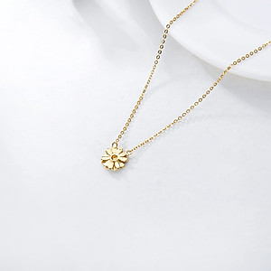WSX 14K Daisy Necklace for Women White Daisy charm Pendant for Her Fine Jewelry Birthday Gift, 16+1+1 inches