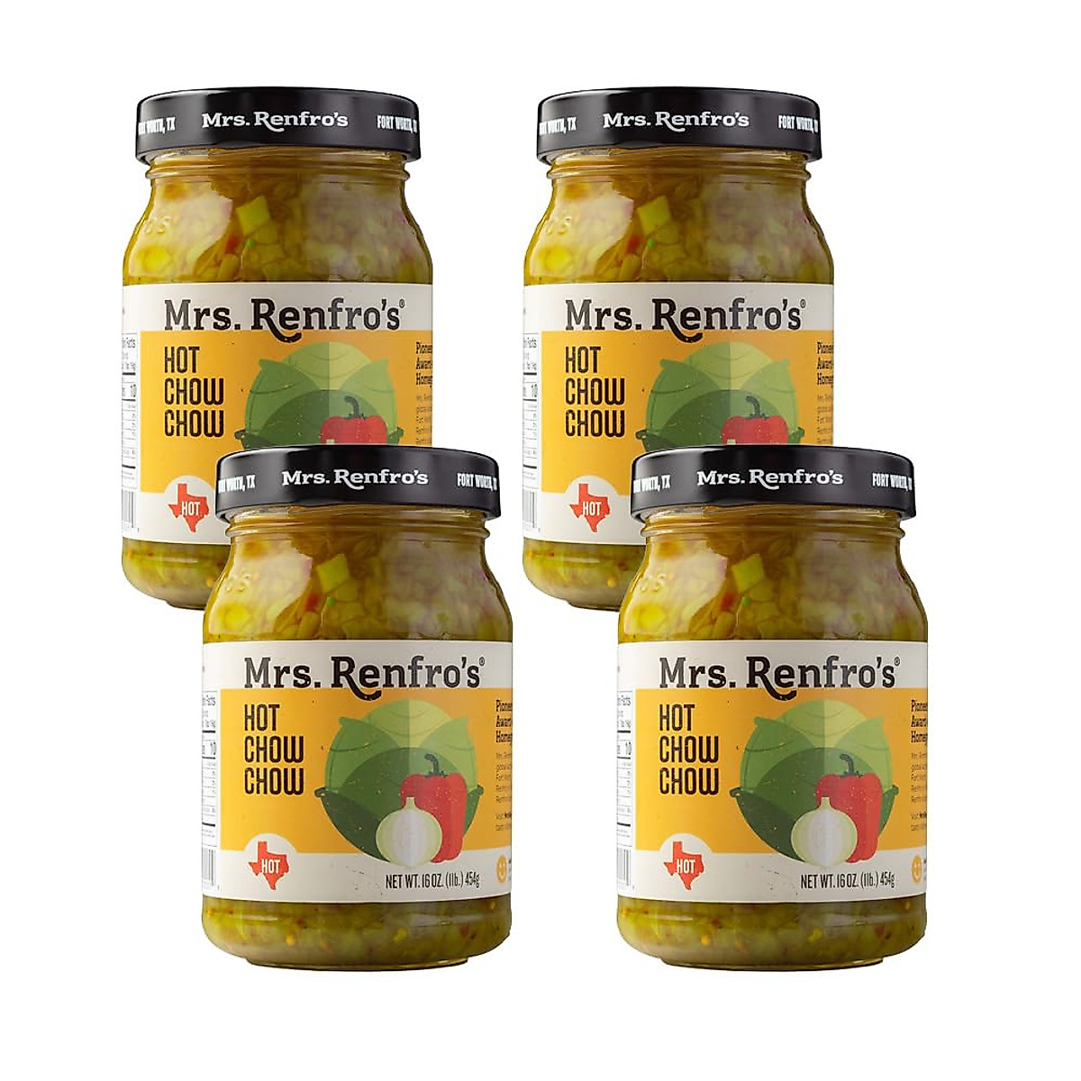Mrs. Renfro's Hot Chow Chow | No HFCS, 16-oz Jar (Pack of 4)