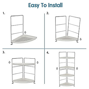 Sekepingo 2-Tier Corner Bathroom Sink Countertop Organizer-Vanity Tray Cosmetic & Makeup Storage-Kitchen Spice Rack Standing Shelf,Perfect Storage Shelf for Bathroom,Bedroom,Kitchen,Vanity,Silver