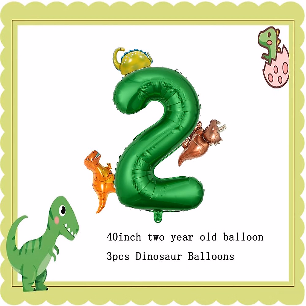 Dinosaur themed birthday party decorations, realistic Tyrannosaurus Rex, Brachiosaurus, Triceratops, dinosaur digital 2 balloons, and 20pcs dinosaur latex balloons, dinosaur themed arch pull banners
