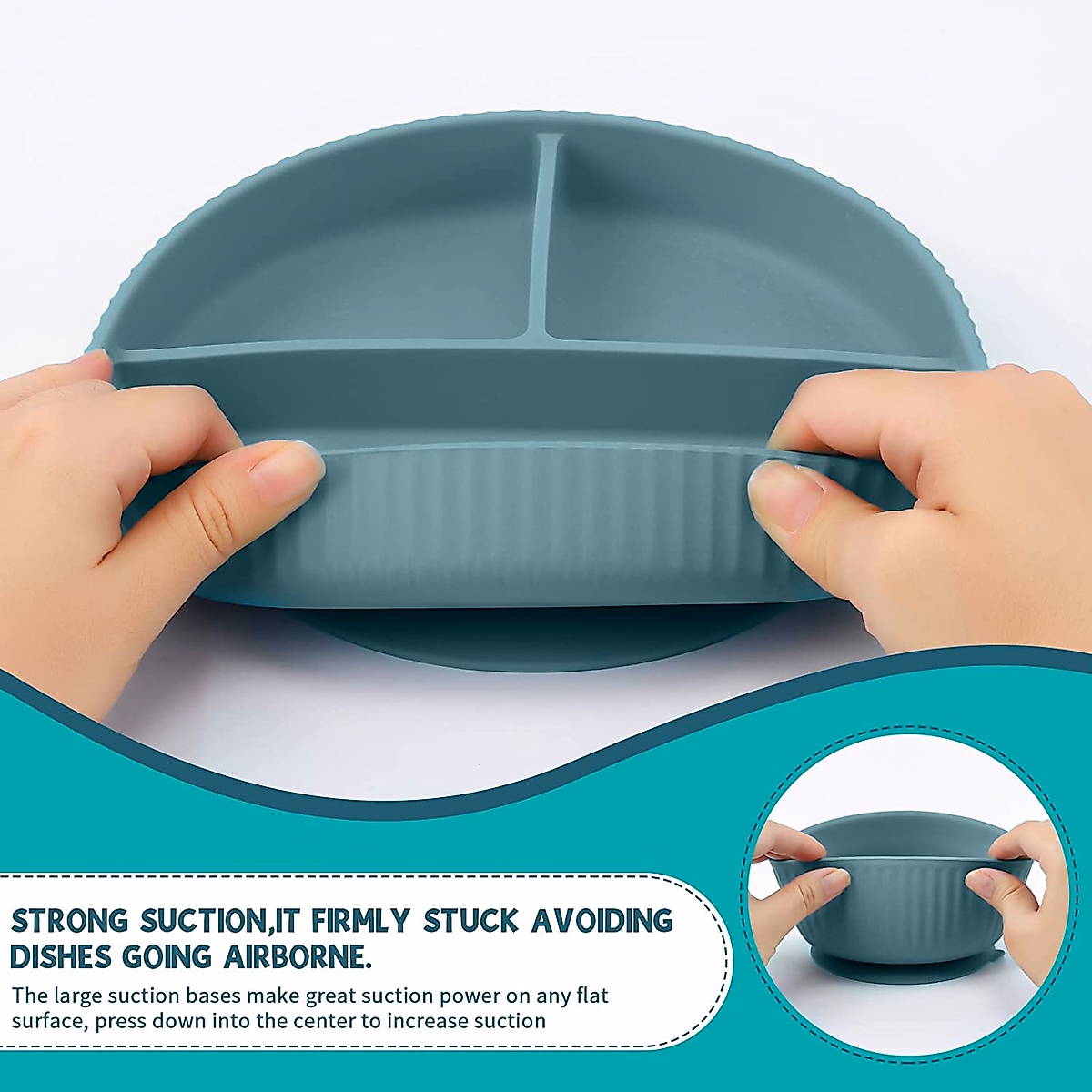 Silicone Baby Feeding Set, 2 Adjustable Bibs with Food Collectors, 1 Suction Cup Divider, 1 Suction Cup, 1 Sippy Cup,1 Stage 1 Spoon and 1 Fork, Baby Led Weaning Utensils,Toddler Self Feeding Set