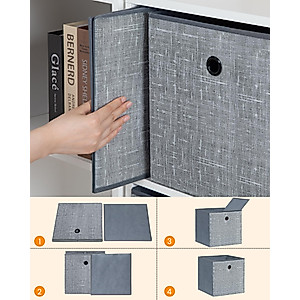 Hzuaneri Storage Cubes, 11.8-Inch Foldable Cube Storage Bin with Handles, Set of 6, Cube Storage Baskets for Organizing, Closet Organizers for Shelves, Bookcase, Grey SC07030W