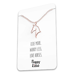 Happy Kisses Horse Necklace - Elegant Horse Themed Jewelry for Girls 8-12 & Women - Charm with Message Card - Equestrian Gifts for “I Love Horses” and Racing
