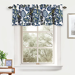 DriftAway Bird Tree Floral Flower Leaf Lined Thermal Insulated Energy Saving Window Curtain Valance for Living Room Bedroom Kitchen 2 Layer Rod Pocket 52 Inch by 14 Inch Plus 2 Inch Header Navy