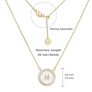 Gold Zodiac Sign Pendant Necklace, 14K Gold Plated Faux Fritillaria Cubic Zirconia 12 Constellation Necklace Jewelry Birthday Gifts for Women, (Pisces Feb 19-Mar 20)