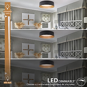 Bargeni Flush Mount Ceiling Light,12.5 inch LED Ceiling Light Fixture,Matte Black with Gold Inside,3000K/Warm White/18W(100w Equiv.),Dimmable Outdoor Lighting Fixtures Ceiling for Bedroom and Hallway