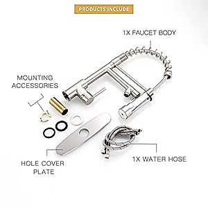 Geobella Kitchen Faucet with Pull Down Sprayer, Commercial Industrial Modern Single Handle Spring Copper Faucets for Kitchen Sink, Chrome