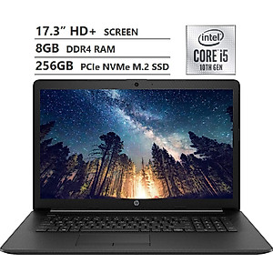 HP 2020 Laptop, 17.3" HD+ Screen, 10th Gen Intel Core i5-1035G1 Quad-Core Processor up to 3.60GHz, 8GB DDR4 RAM, 256GB PCIe NVMe M.2 SSD, DVD-RW, HDMI, Wireless-AC, Bluetooth, Windows 10 Home, Black
