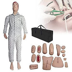 Basic Geriatric Nursing Skills Training Manikin, Geriatric Patient Care Skills Mannequin with Interchangeable Genitals and Trauma Modules for Nursing Medical Training Teaching Medical