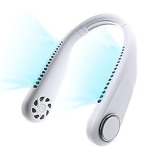 QUUREN Portable Neck Fan, 3 Speeds Handsfree Personal Fan Neck Cooler Personal Cooling Device 360° Neck Fan Bladeless USB Rechargeable Fan 32 Air Outlet Suitable for Traveling Sports Office (White)