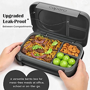 Caperci Heavy Duty Bento Box Adult Lunch Box - Leak-Proof Large Lunch Containers with Removable Ice Pack & 3 Compartments for Adults & Big Kids, BPA-Free, 1300mL/5.5 Cups (Dark Gray)