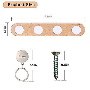 DAUH Magnetic Key Holder, Original Wooden Adhesive Magnetic Key Holder for Wall, Strong Magnet Key Holder Home with 4 Key Rings for Door Entryway Hallway Office