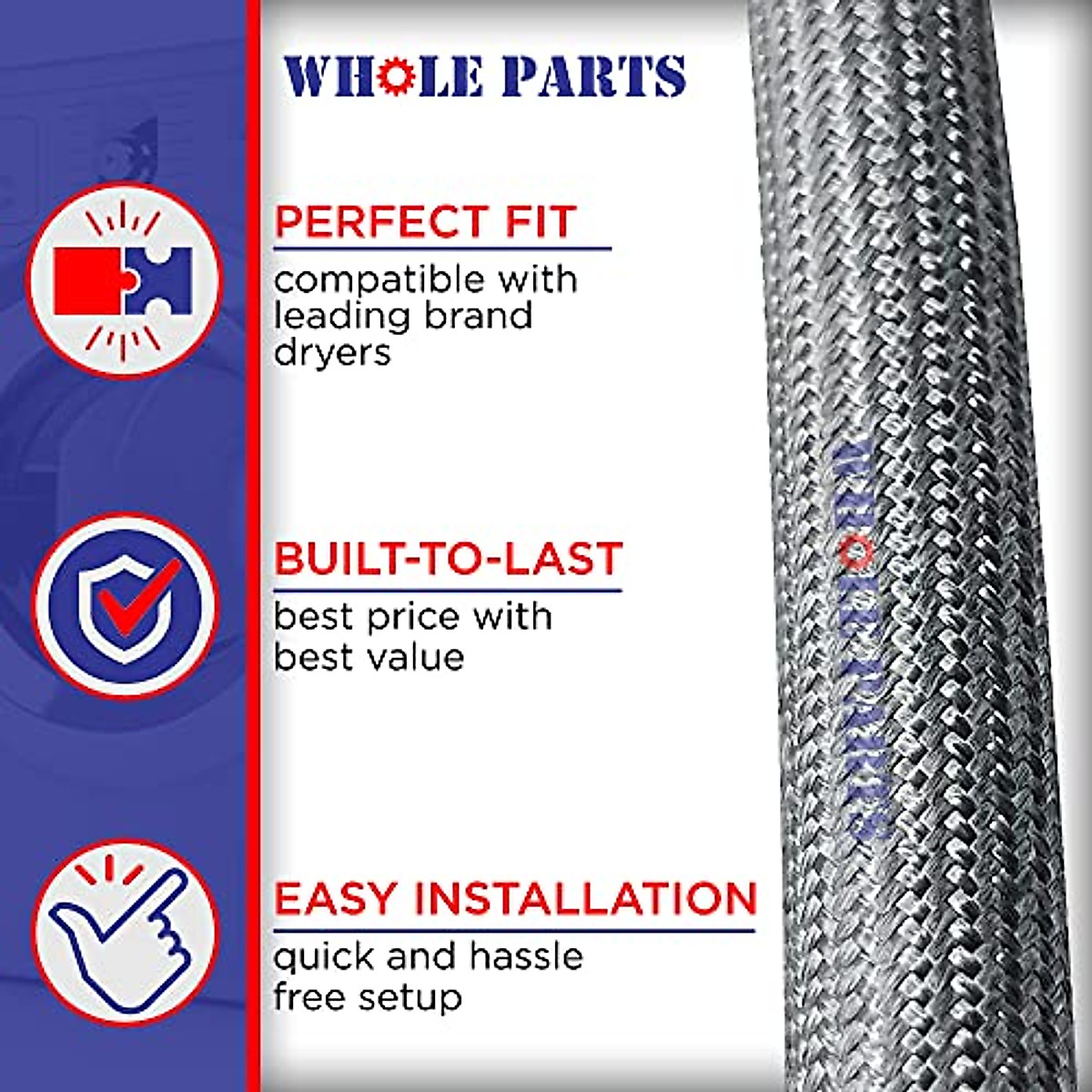 Whole Parts Dryer Door Seal Part# W10906683 - Replacement and Compatible with Some Crosley, Kenmore and Whirlpool Dryers