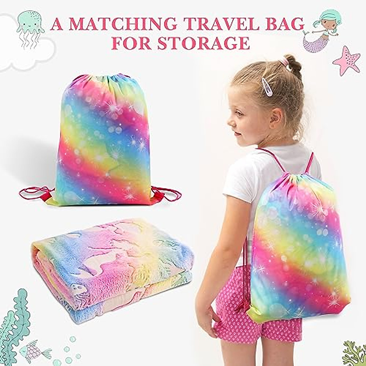 Poemuphi Glow in The Dark Blanket - Soft Cozy Mermaid Throw Blanket for Girls, Ideal Gifts for Kids, 50"×60" Colorful