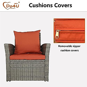 Do4U 4 Pieces Patio Furniture Sets Outdoor Sectional Wicker Set Outdoor Conversation Set Patio Set Patio Loveseats with Coffee Table Porch, Poolside, Terrace, and Yard (Grey-Orange)